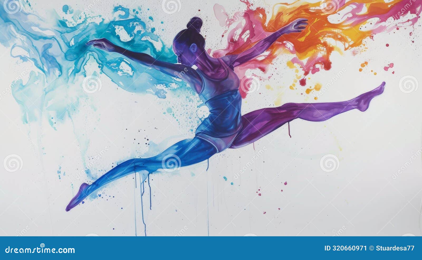 Artistic Leap of a Ballet Dancer with Color Splashes Stock Image ...