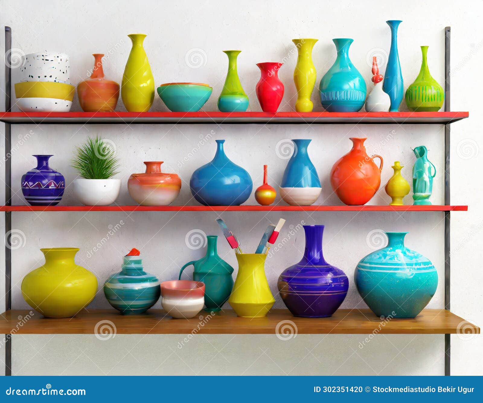 Experimental Pottery Shelf with Colorful Objects - 3d Render Stock ...