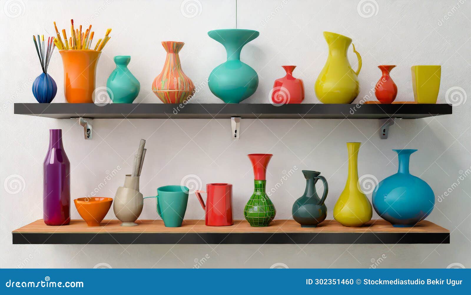 Experimental Pottery Shelf with Colorful Objects - 3d Render Stock ...