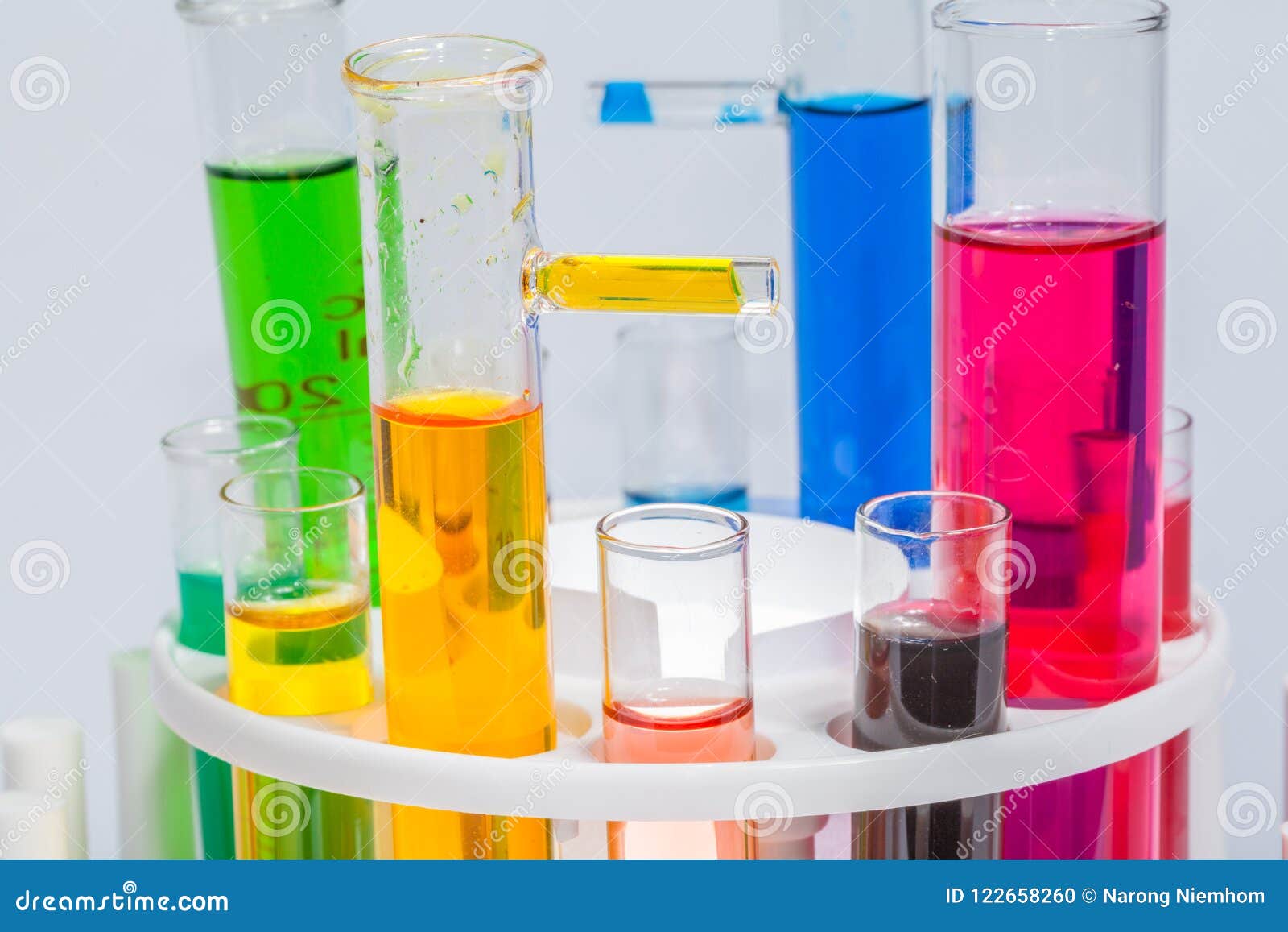 Experiments in Mixing Chemical Substances into Glass Tubes Stock Photo ...