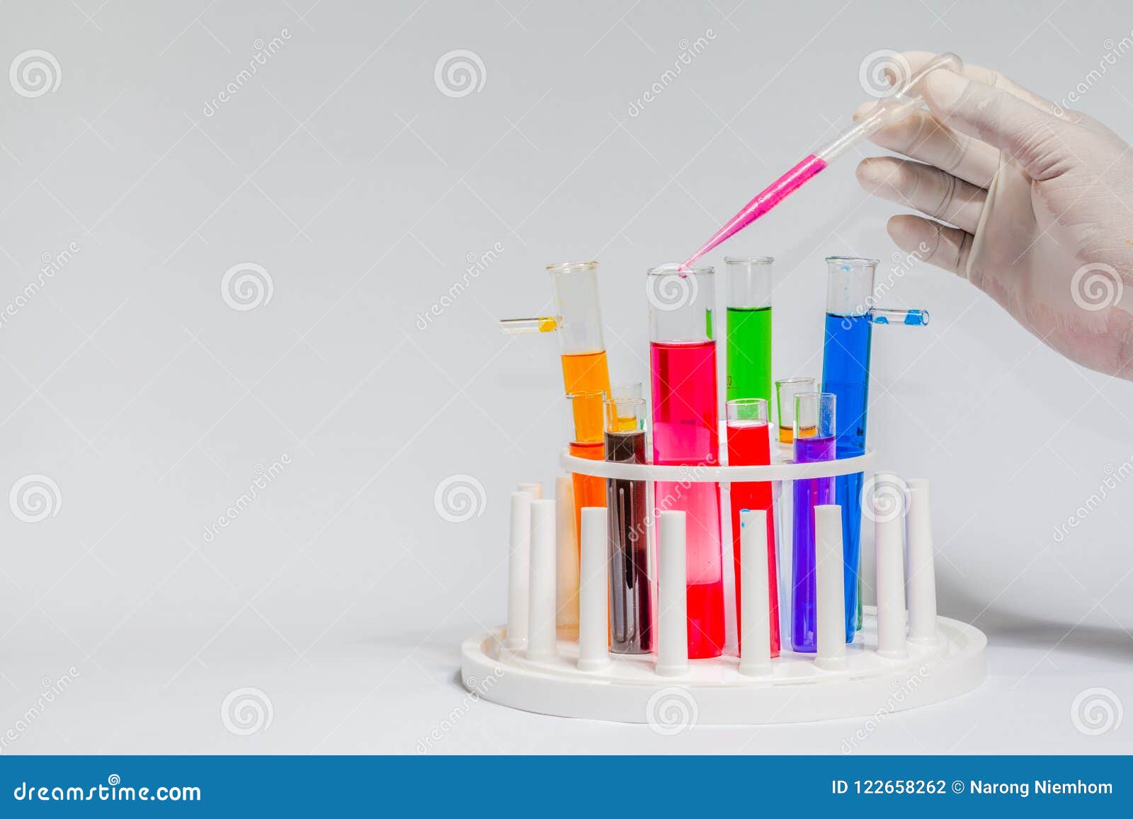 Experiments in Mixing Chemical Substances into Glass Tubes Stock Photo ...