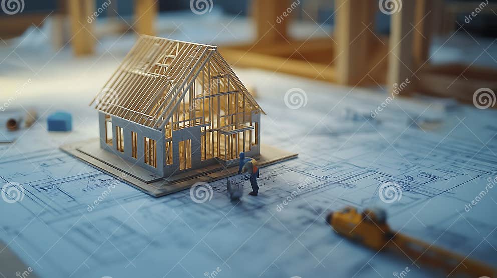 Expert Builder Using Blueprints To Erect Modern Home Stock Image ...