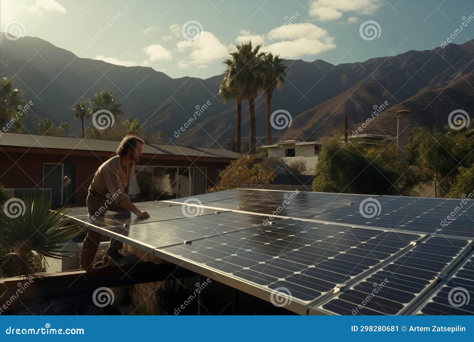 Expert Construction Worker Installing Solar Panels On House Roof ...