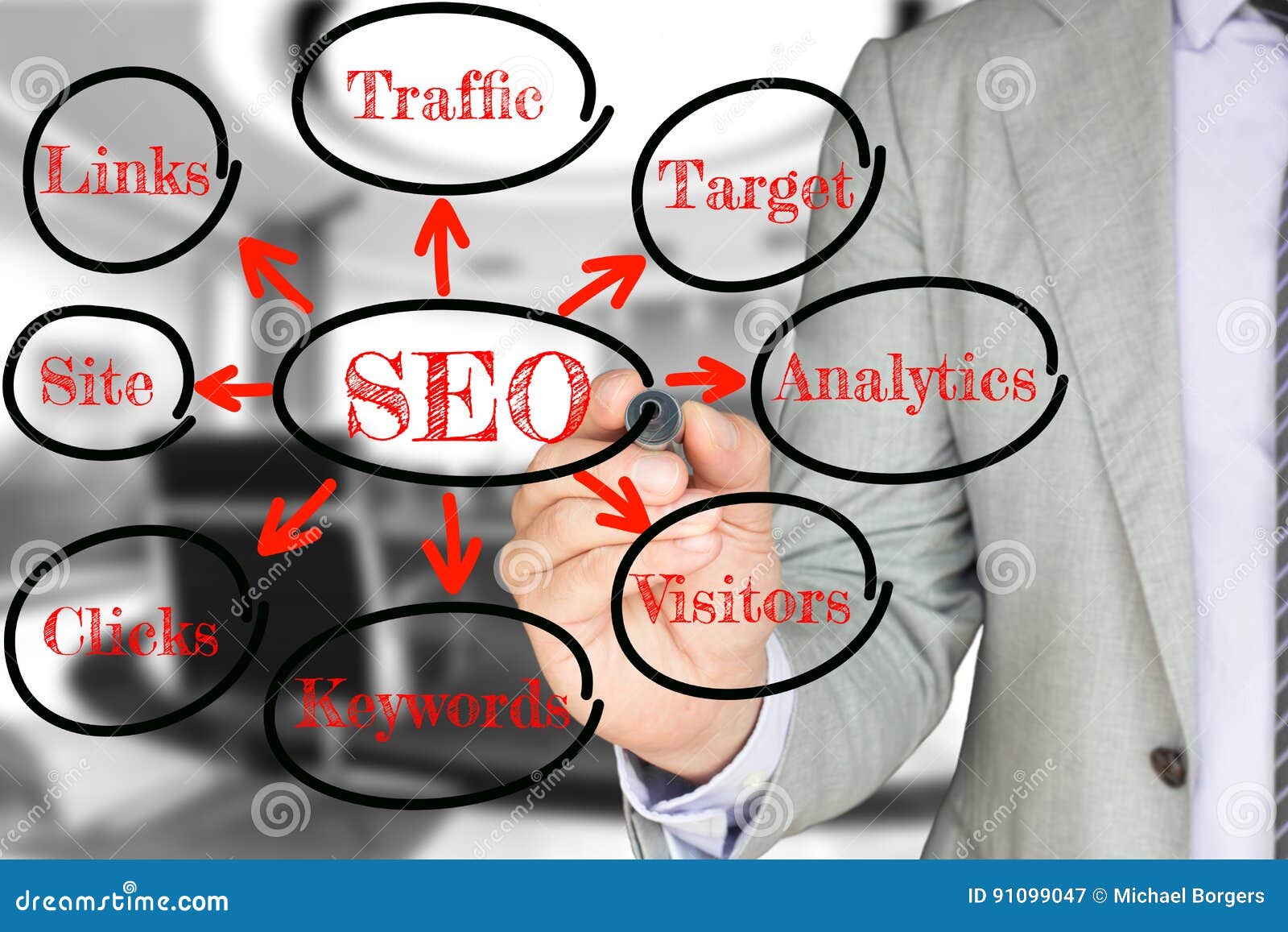 It Expert Drawing a Seo Diagram with Office Background Stock Image ...