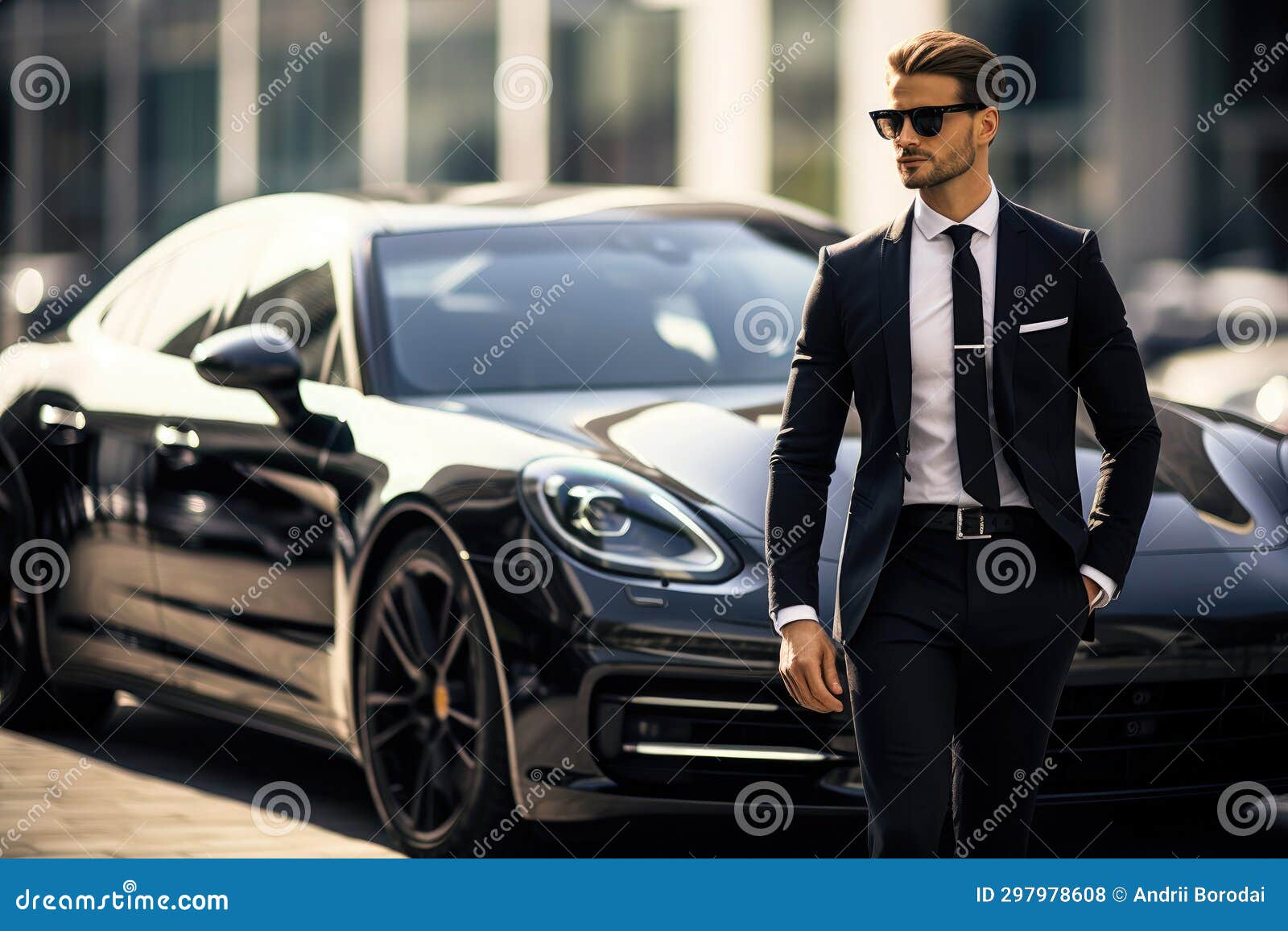 Expert Driver beside High-End Automobile. Stock Illustration ...