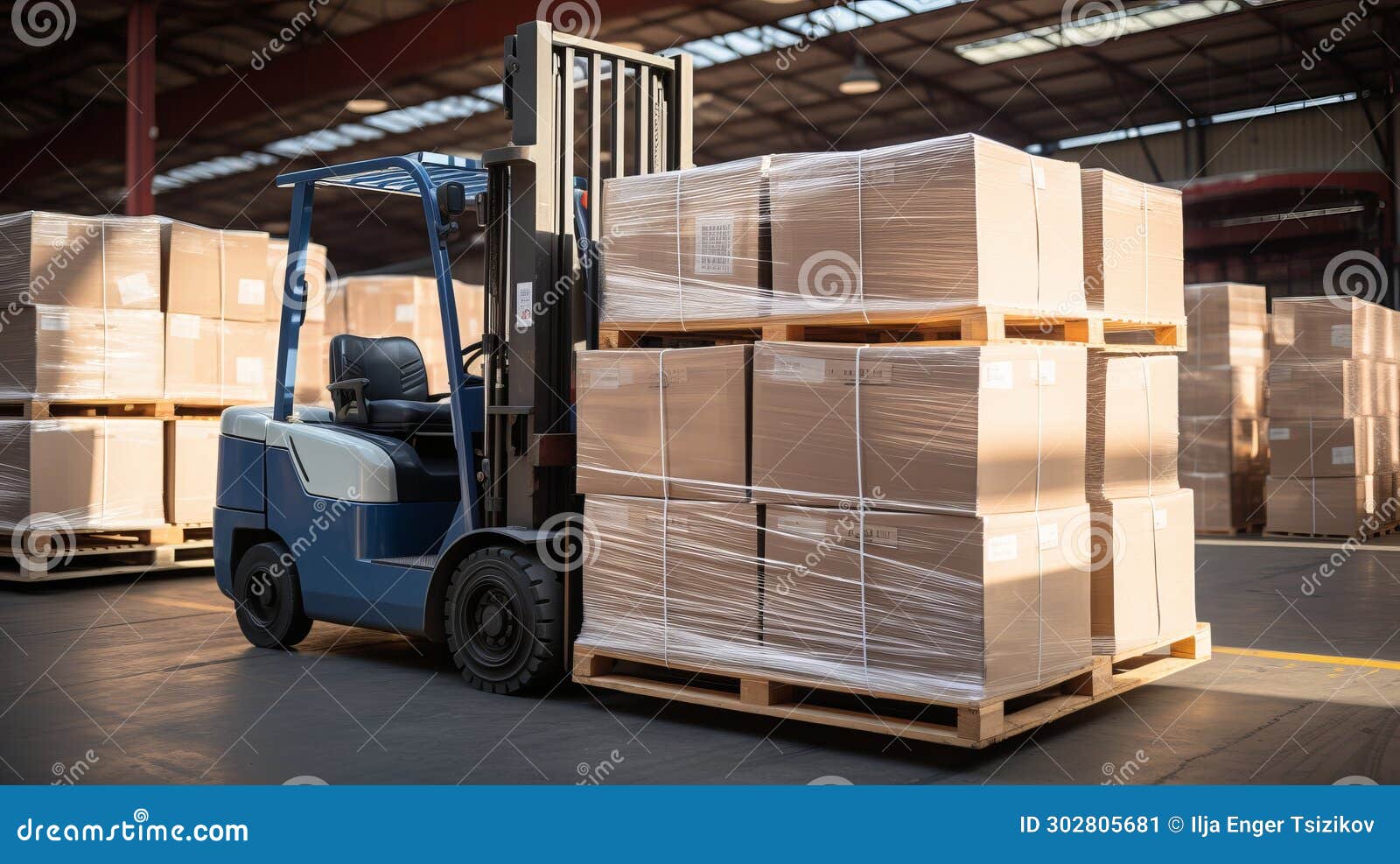 Expert Forklift Operator Loading Cardboard Boxes with Stacker Loader in ...