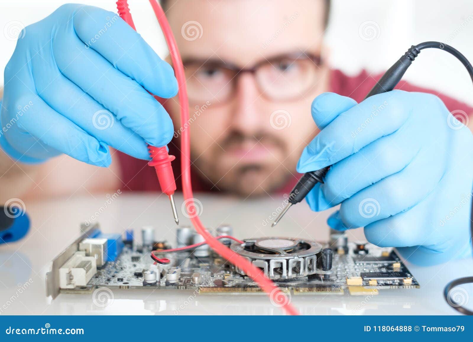Expert Man Assembling Pc and Checking for Problem Stock Photo - Image ...