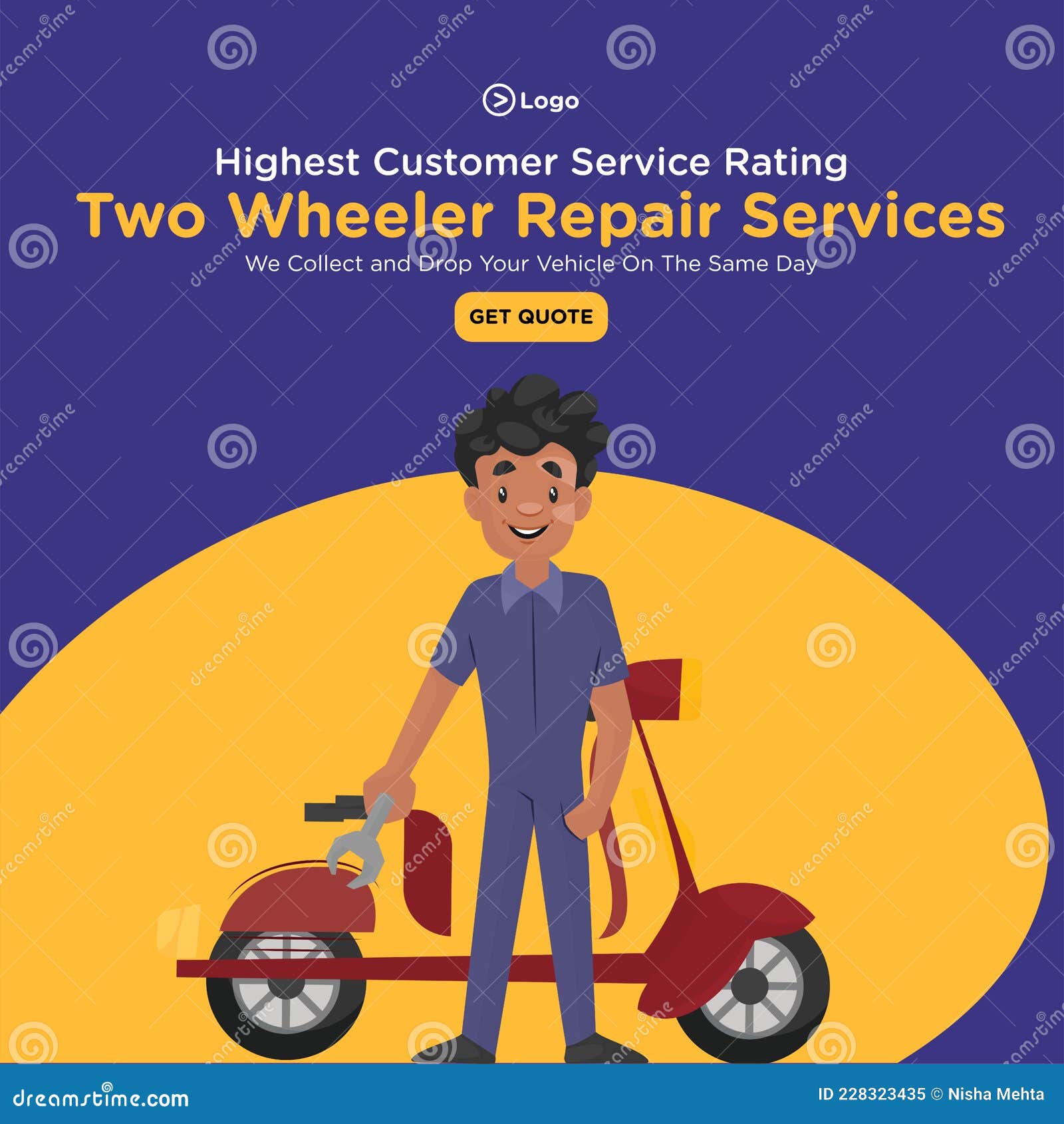 Banner Design of Two Wheeler Repair Services Stock Vector ...