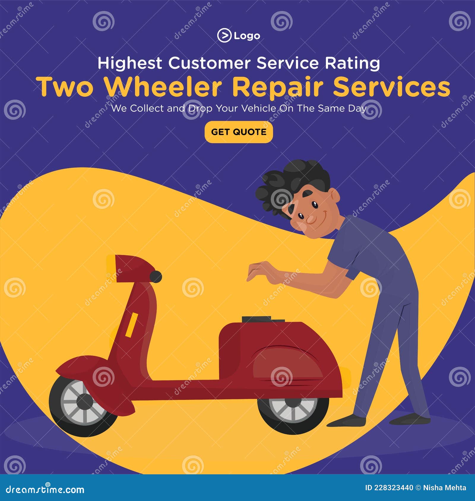 Banner Design of Two Wheeler Repair Services Stock Vector ...