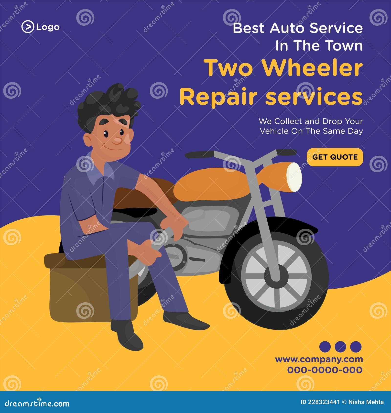 Banner Design of Two Wheeler Repair Services Stock Vector ...