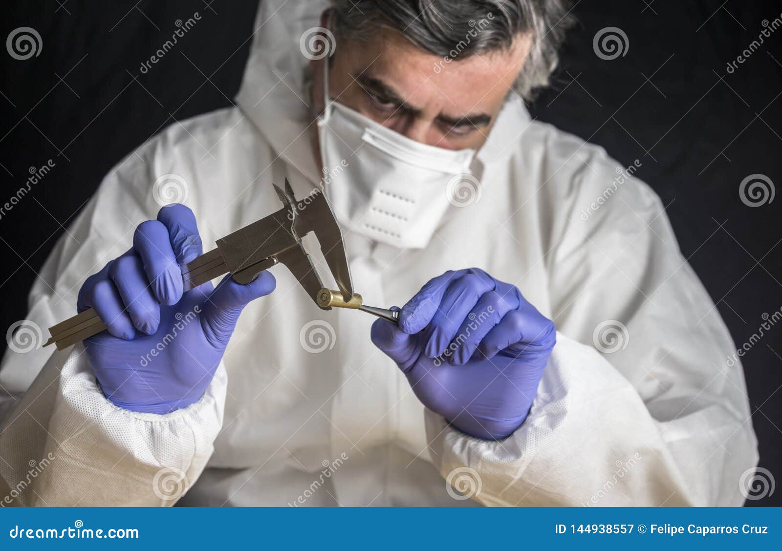 Expert Police Measures Bullet Caliber in Ballistic Lab Stock Image ...