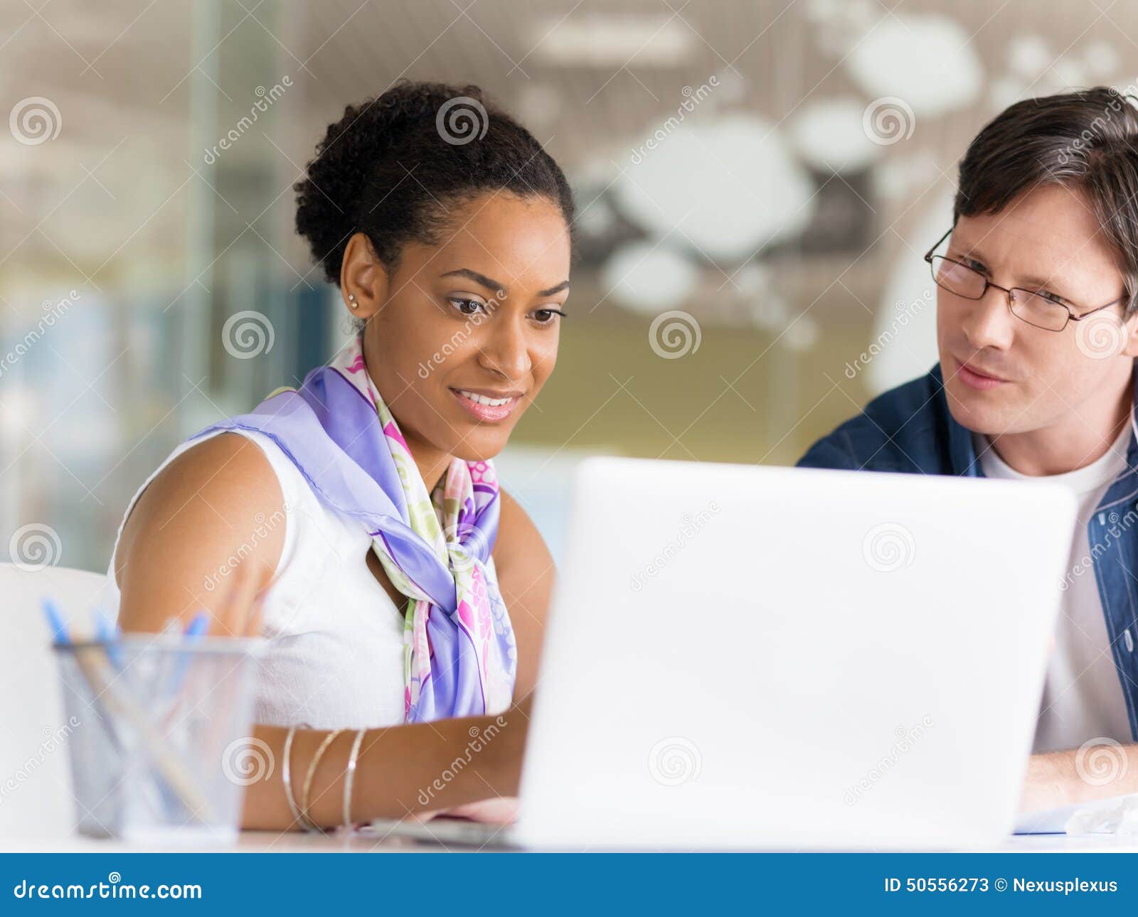 Expert is Ready To Help Her with Her Work Stock Image - Image of person ...