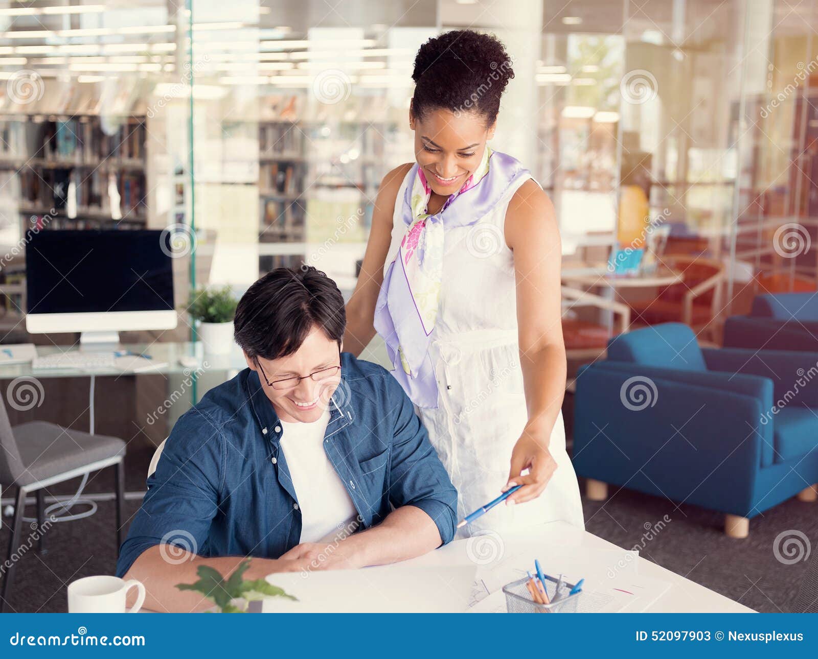 Expert is Ready To Help Him with Her Work Stock Image - Image of ...