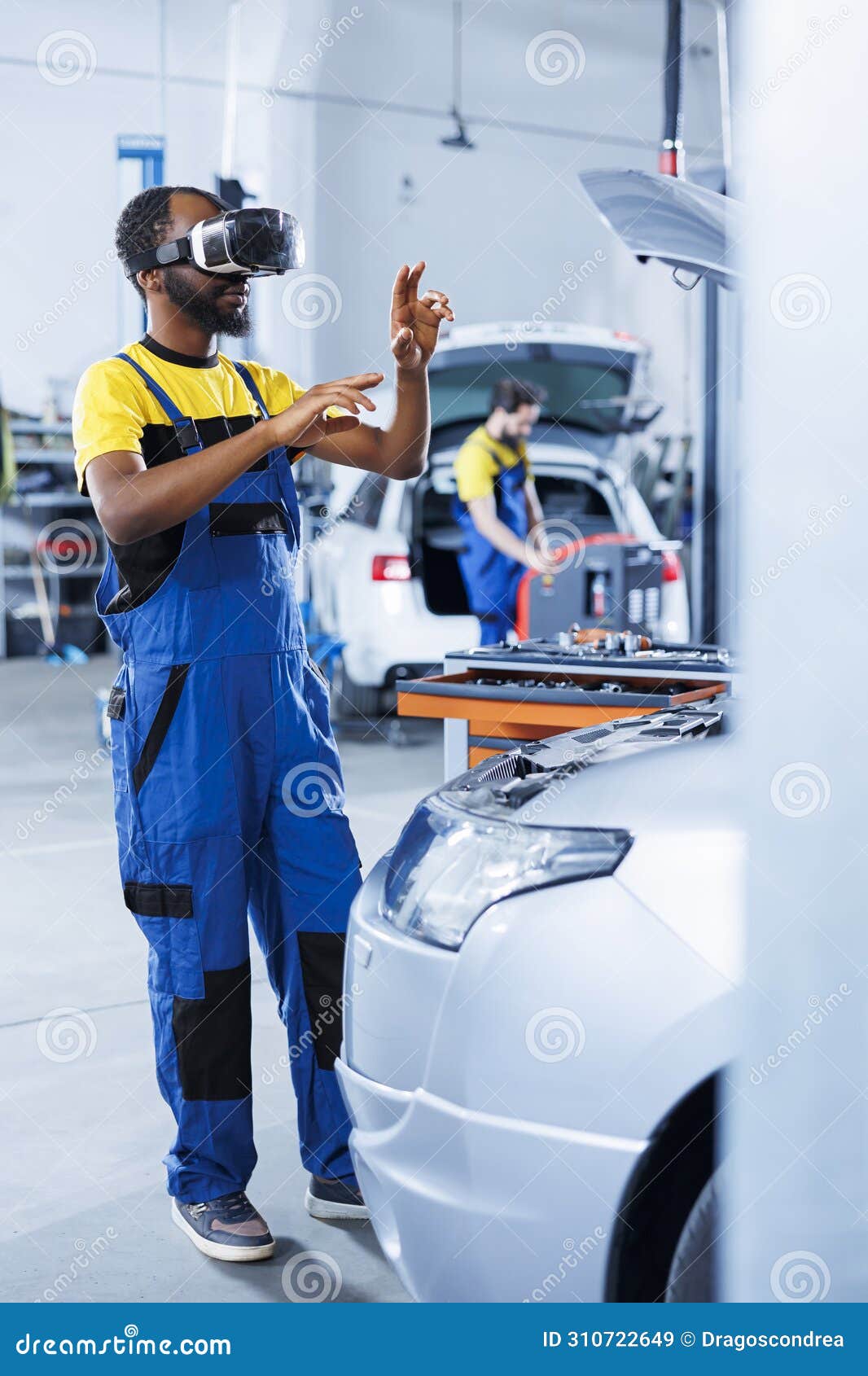 Expert Repairs Car Engine with VR Stock Image - Image of technology ...