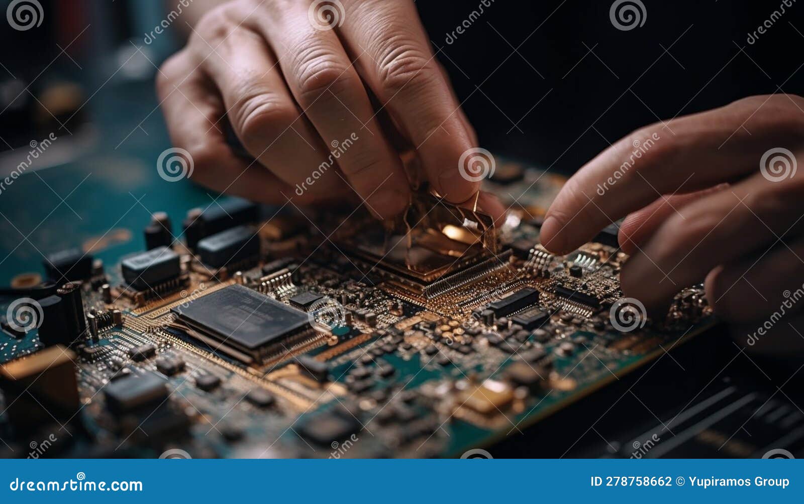 Expert Technician Disassembling Computer Chip with Soldering Iron for ...