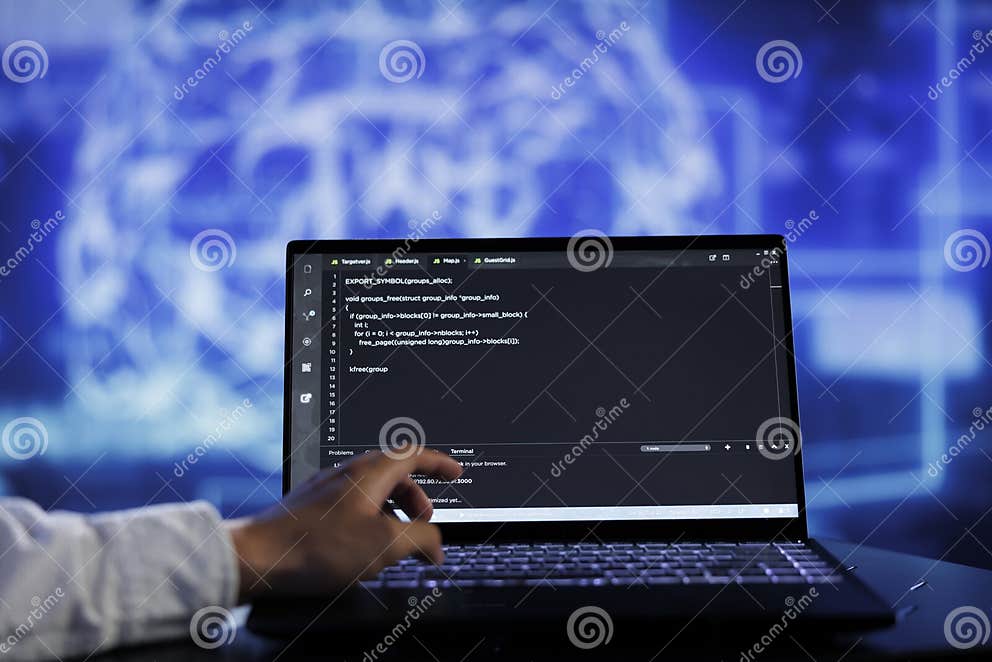 Expert Writes AI Code on Laptop Stock Image - Image of expert ...
