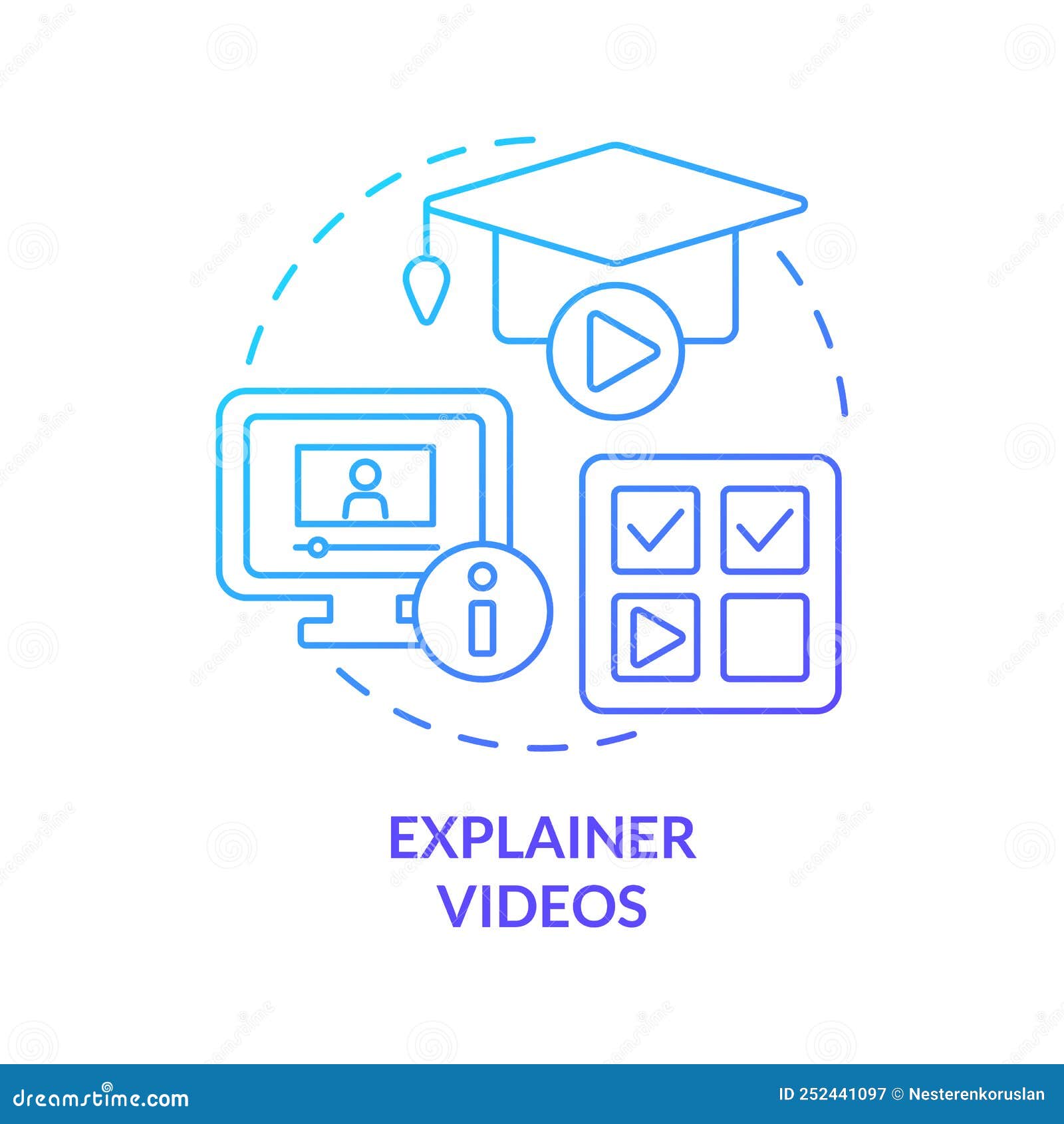 Explainer Videos Blue Gradient Concept Icon Stock Vector - Illustration ...