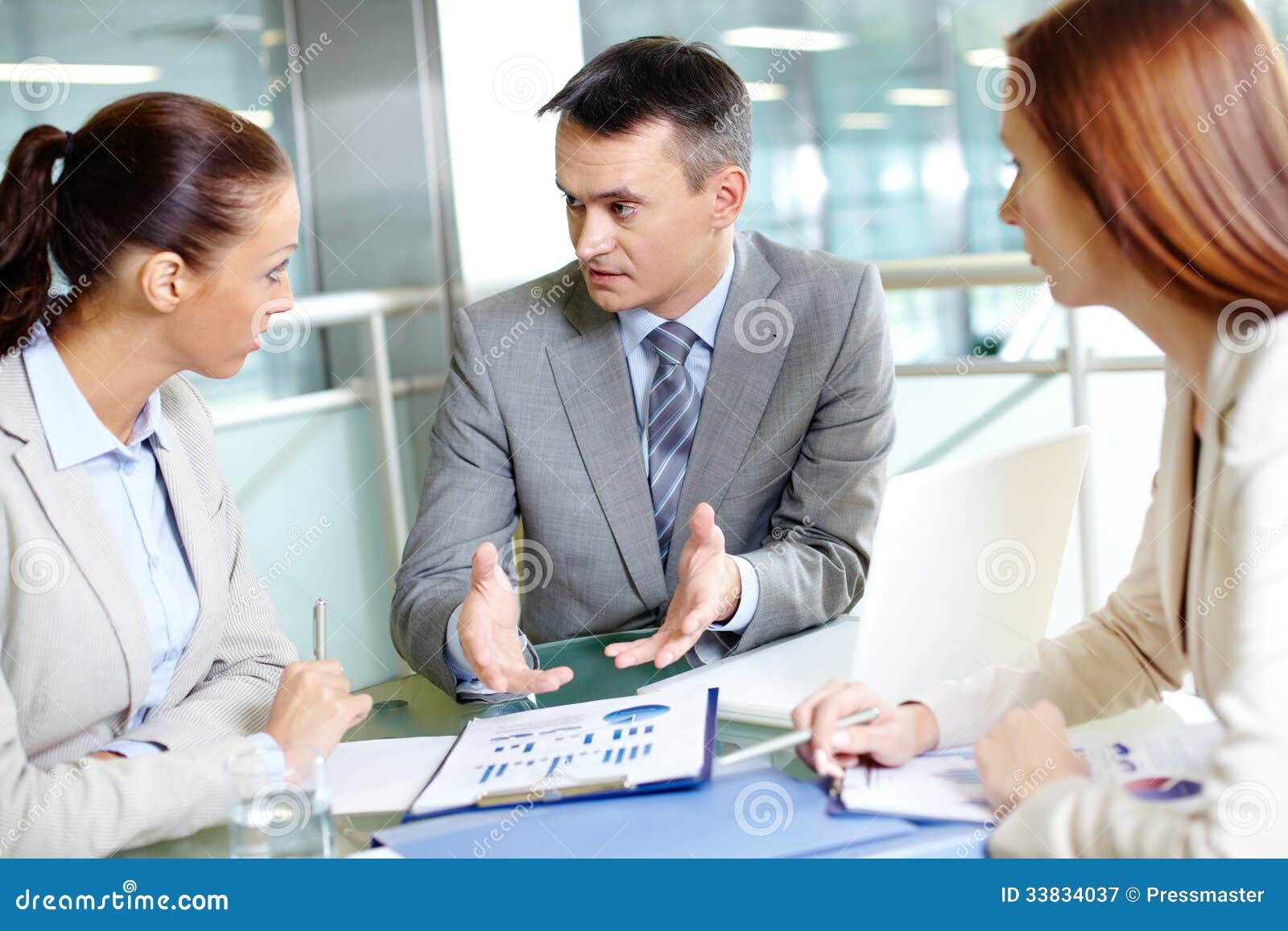 Explaining work stock image. Image of gathered, businesspeople - 33834037