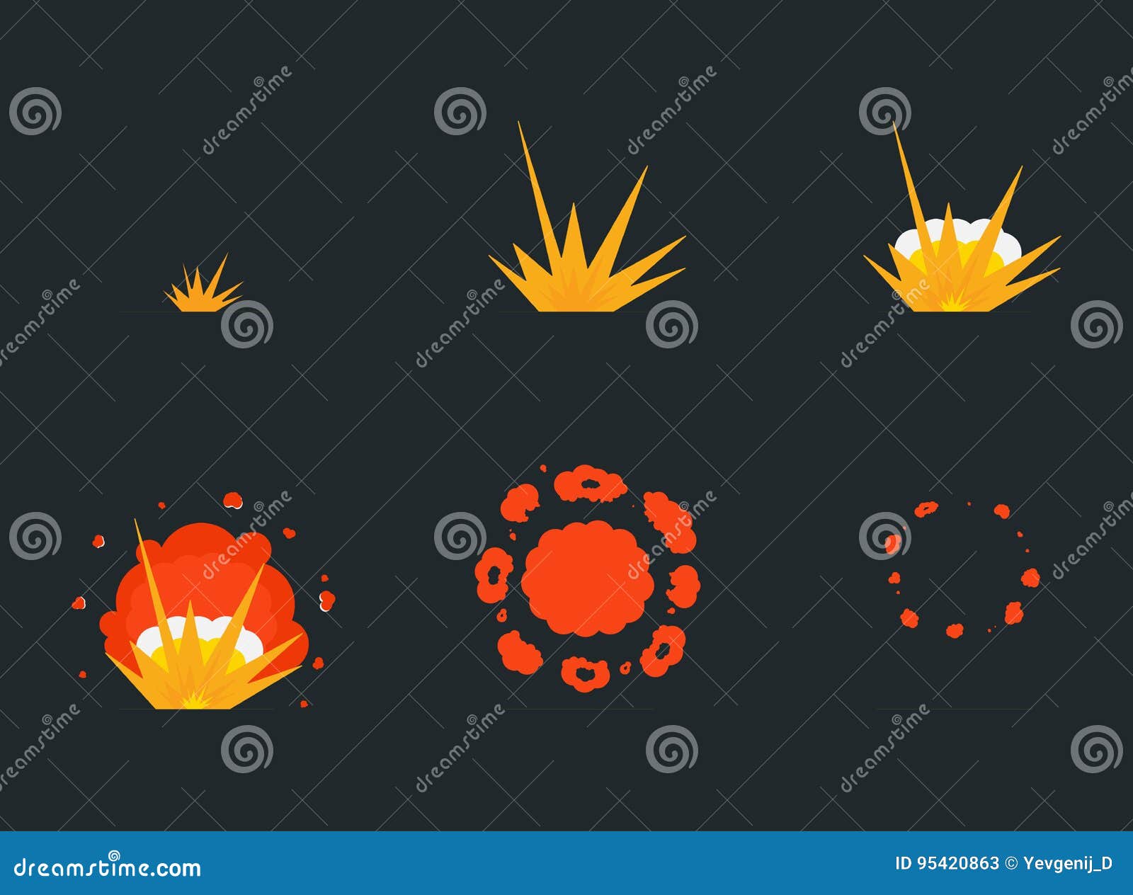 Explode Effect Animation with Smoke. Cartoon Bang Explosion Frames ...