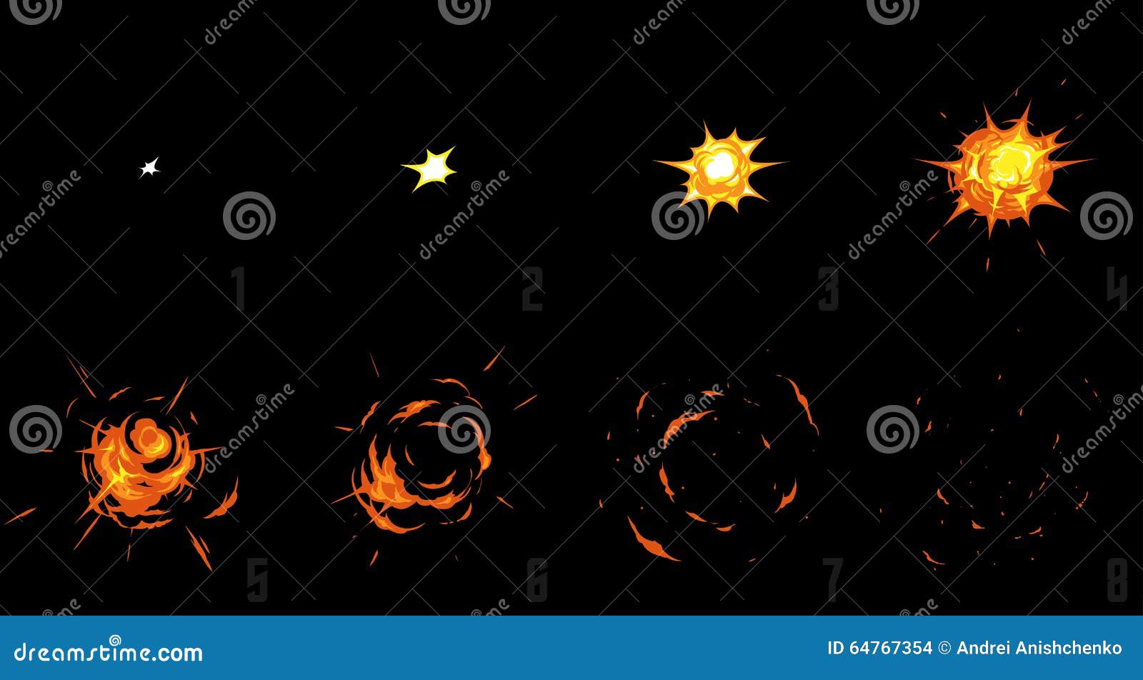Explode effect animation stock vector. Illustration of flame - 64767354