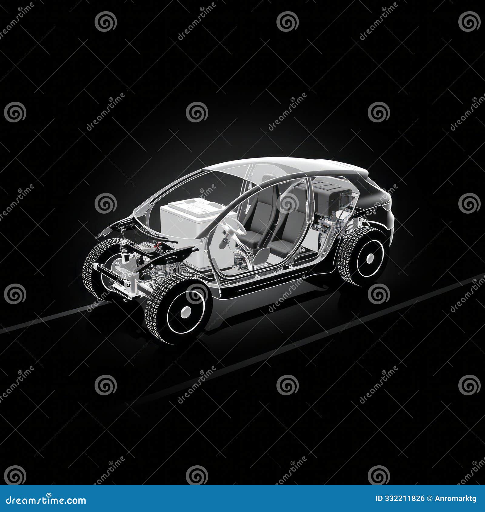 Explode View of Electric Vehicle Chassis Equipped with Battery Pack on ...