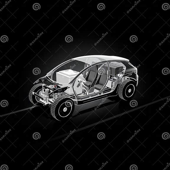 Explode View of Electric Vehicle Chassis Equipped with Battery Pack on ...