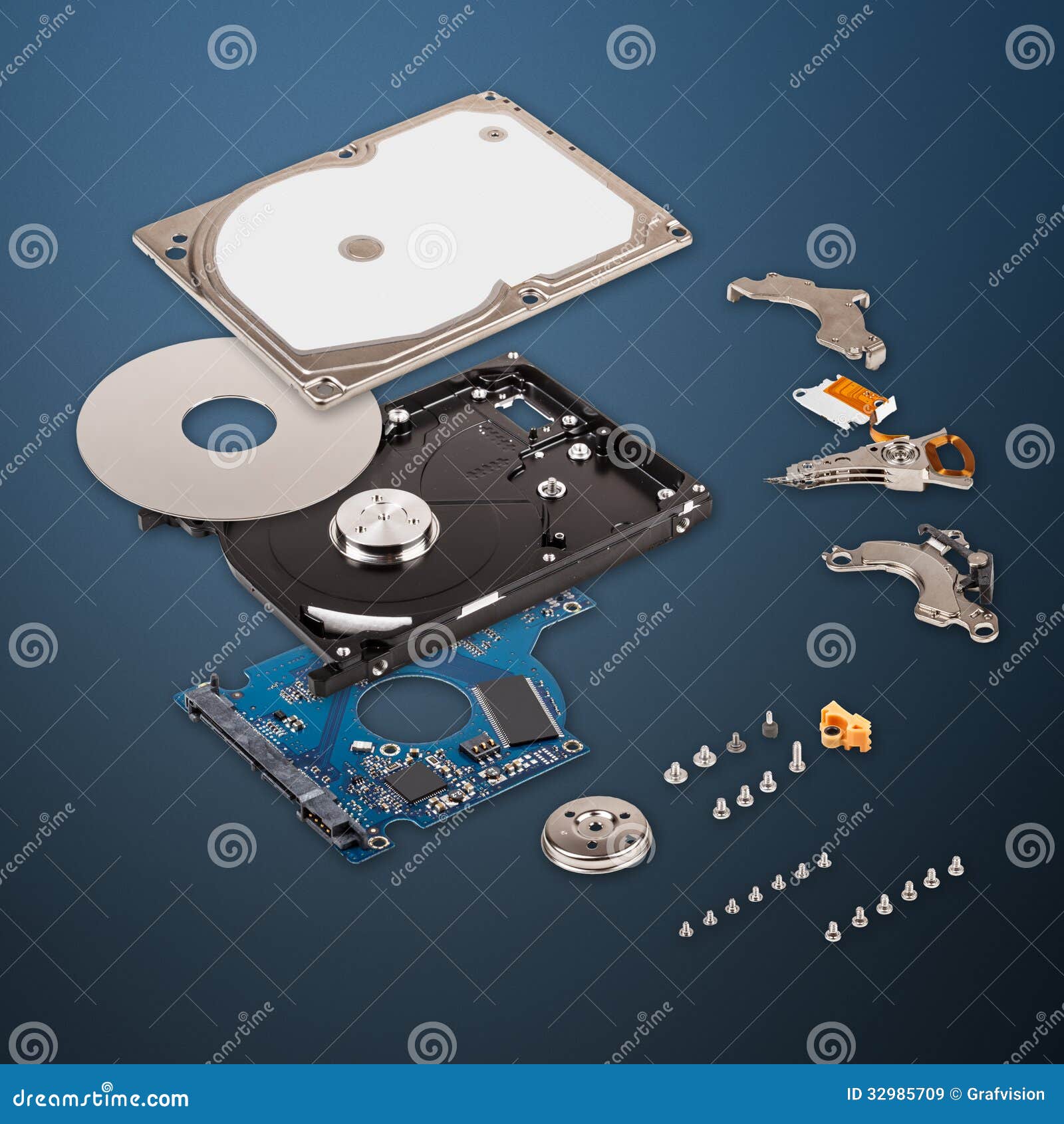 Explode view of hard stock image. Image of disk, hard - 32985709
