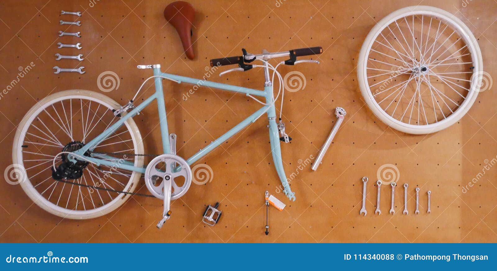 Exploded Bicycle and Tool on the Wall. Stock Photo - Image of design ...