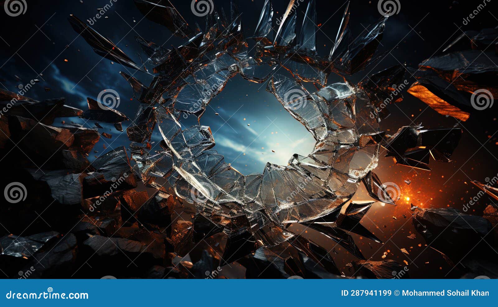Exploded Colored Broken Shattered Holed Glass Background AI Generative ...