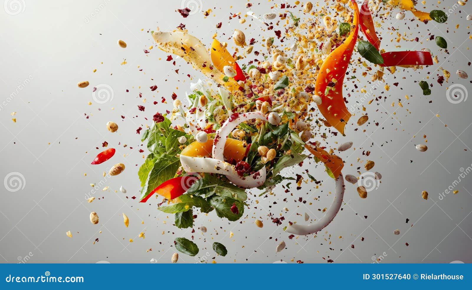 Exploded Delicious Salad with Fresh Vegetables on Light Background ...