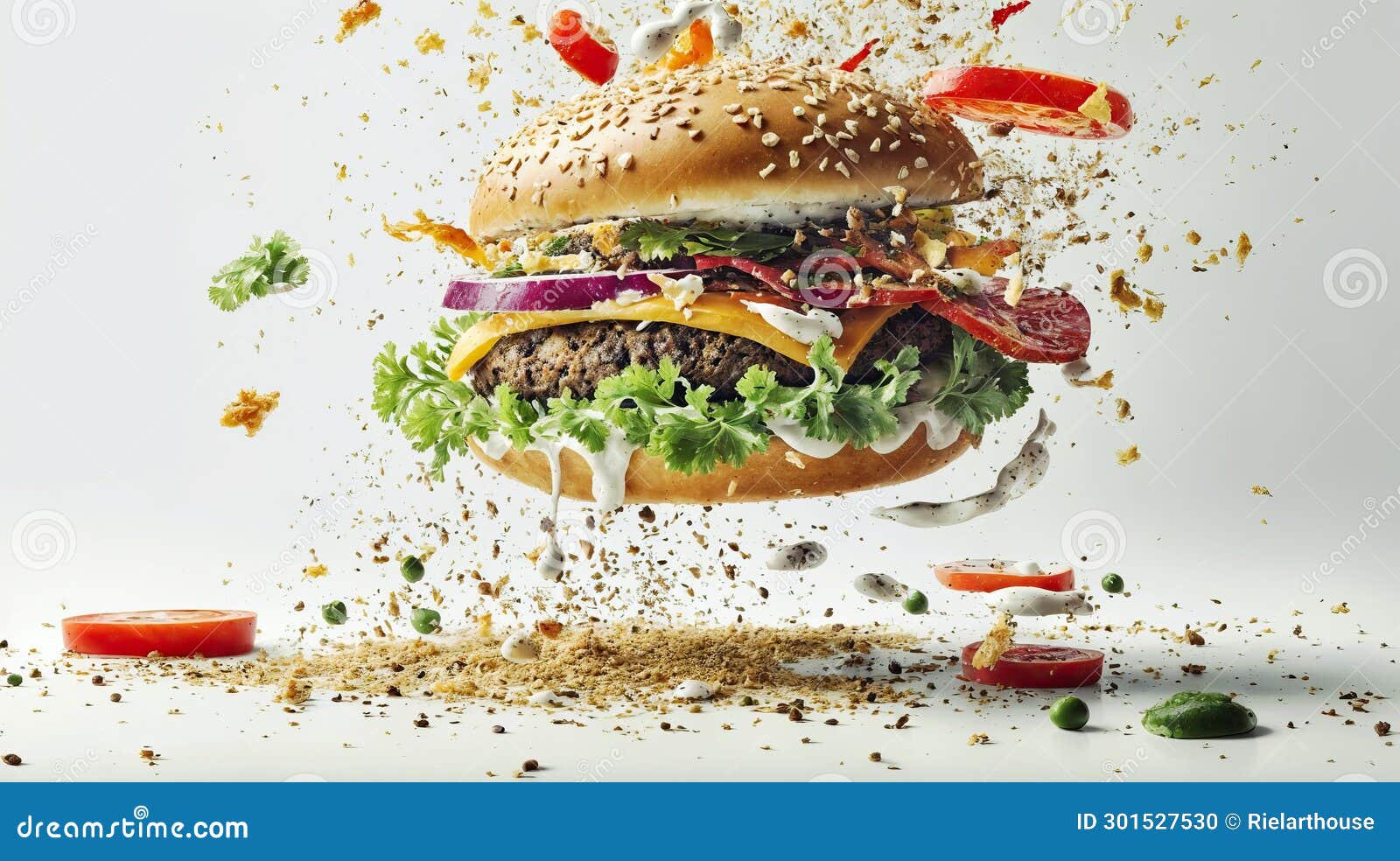Exploded Hamburger with Fresh Vegerables on Light Background Stock ...