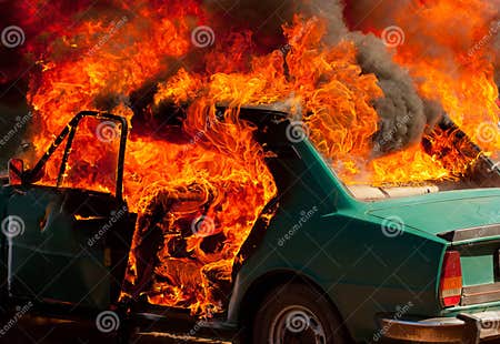 Exploded Parking Car on Fire Stock Image - Image of flame, emergency ...