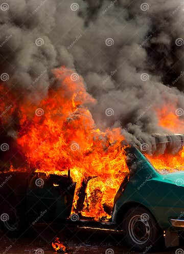 Exploded Parking Car on Fire Stock Photo - Image of accident, insurance ...
