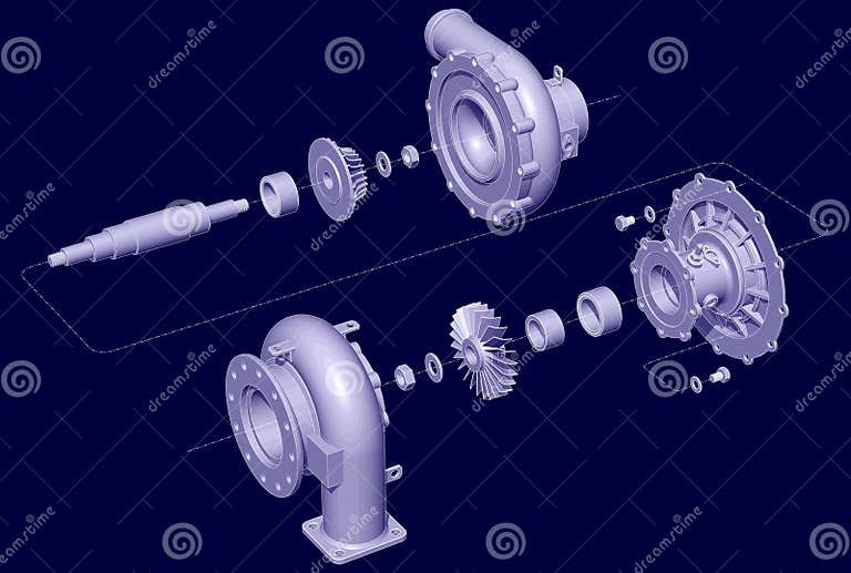 Exploded Turbocharger stock illustration. Illustration of supercharger ...