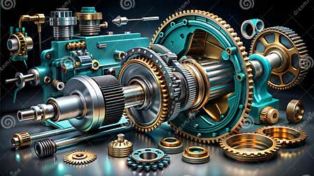 Exploded View of an Automotive Engine with Labeled Components and Gear ...