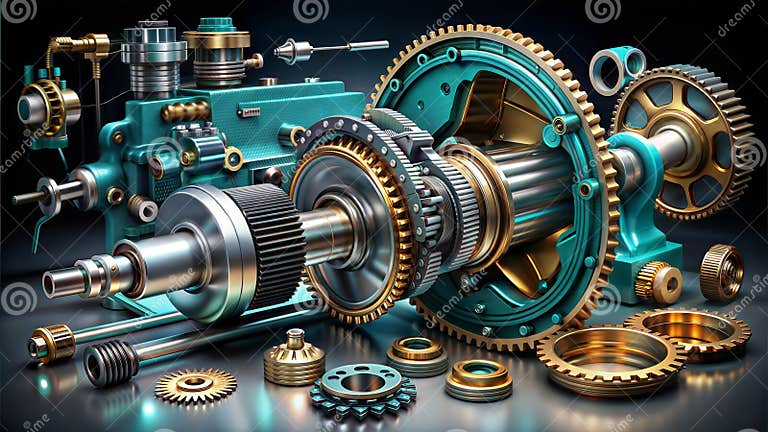 Exploded View of an Automotive Engine with Labeled Components and Gear ...