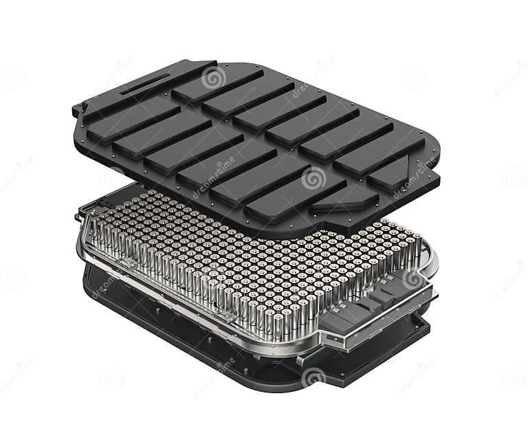 Exploded View of Black Ev Battery Pouch with Cylindrical Cells Stock ...