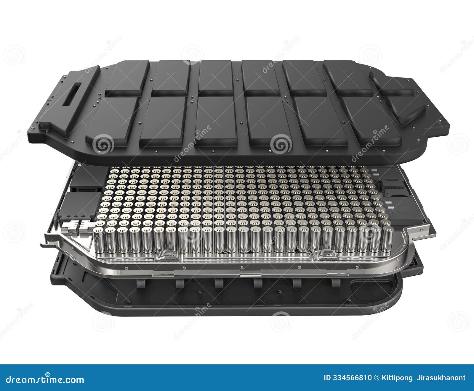 Exploded View of Black Ev Battery Pouch with Cylindrical Cells Stock ...