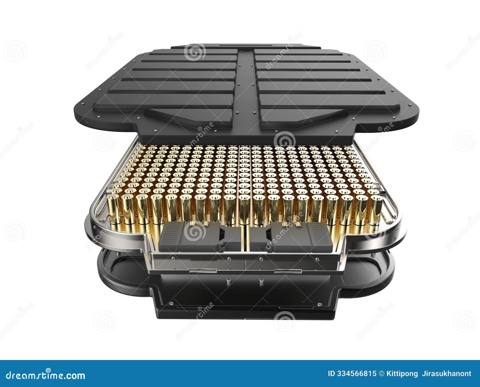 Exploded View of Black Ev Battery Pouch with Cylindrical Cells Stock ...