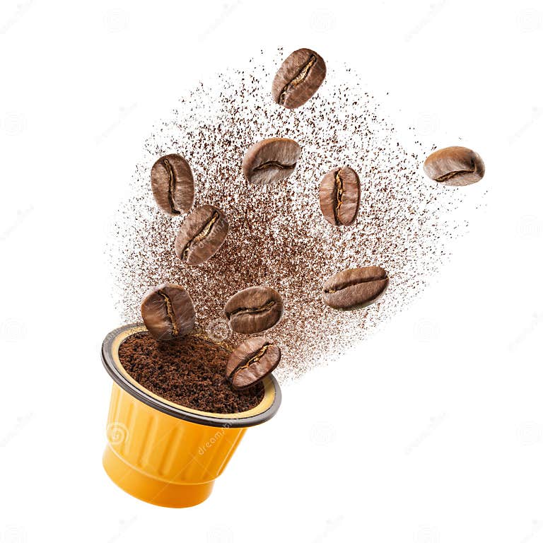 Exploded View of Coffee Grinder with Roasted Beans and Leaves Stock ...