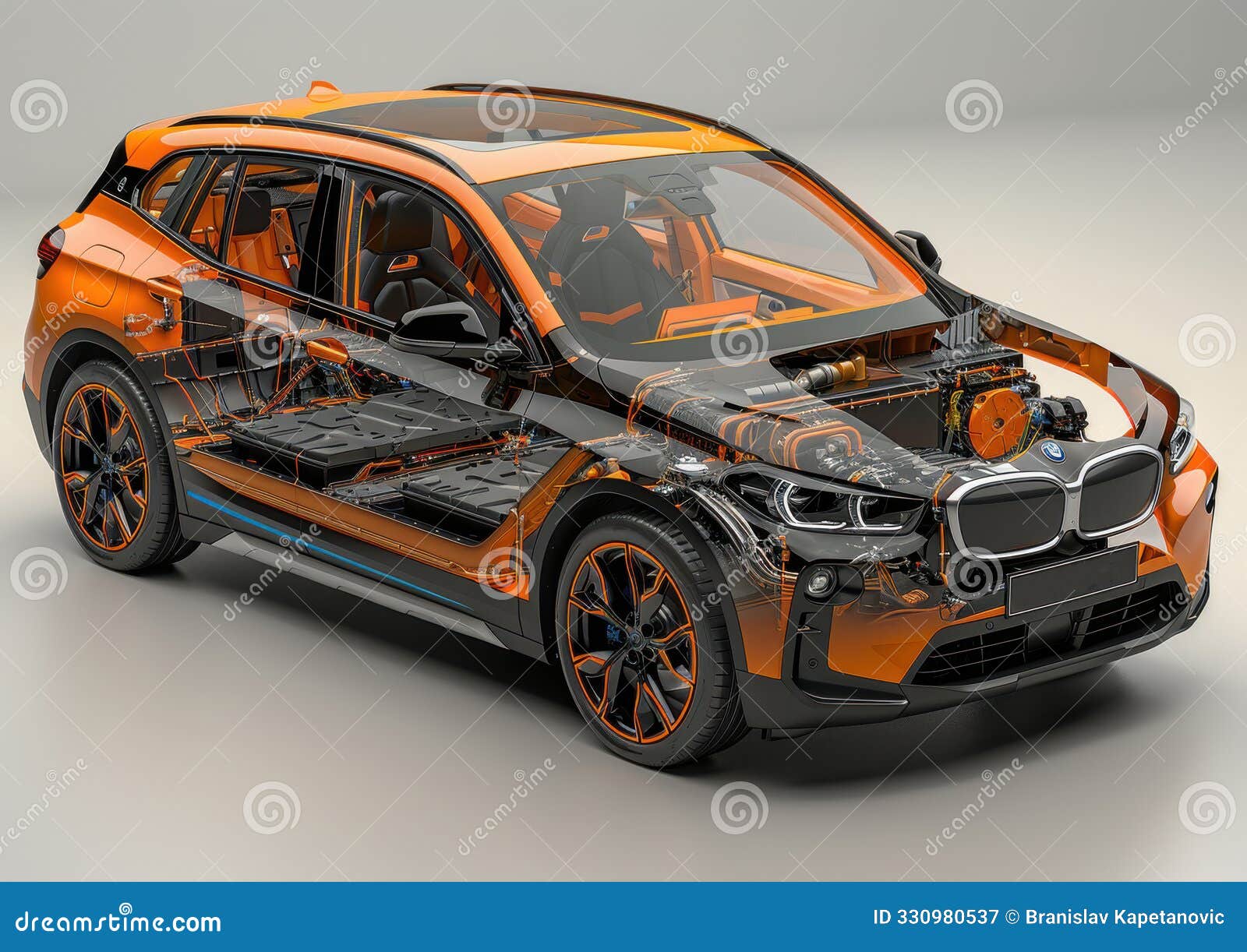 Exploded View of Electric Motor and Battery System in a Modern Electric ...