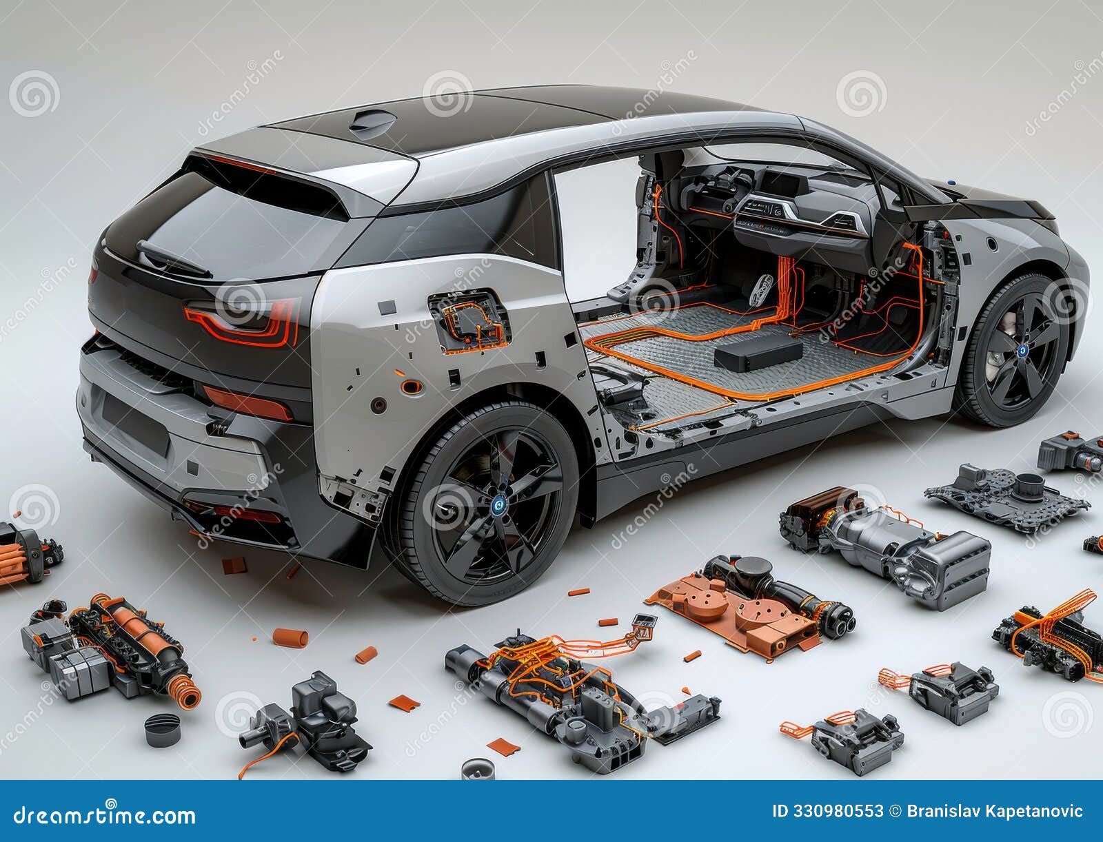 Exploded View of an Electric Vehicle Revealing Internal Components and ...