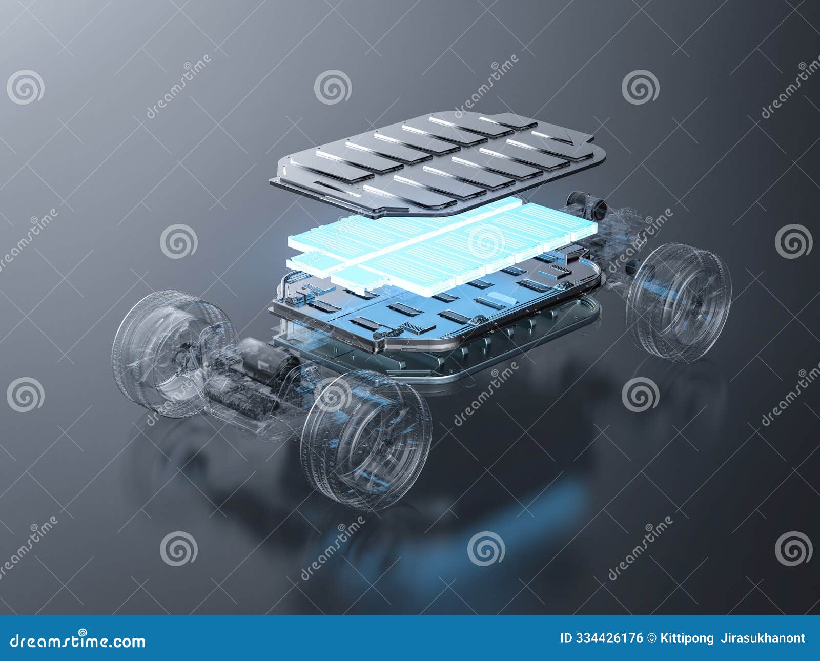 Exploded View Of Ev Car Or Electric Vehicle With Battery Pouch Cells ...