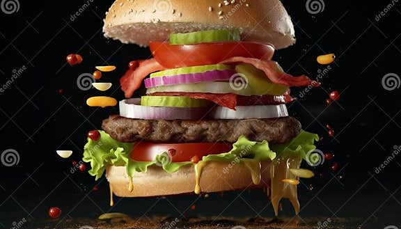 Exploded view hamburger stock illustration. Illustration of hamburger ...