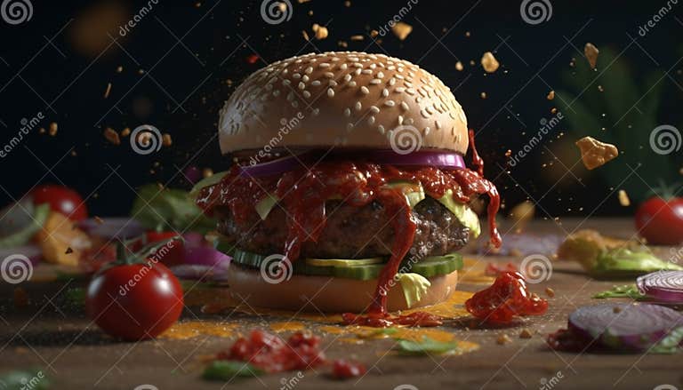 Exploded view hamburger stock photo. Image of giant - 274442372