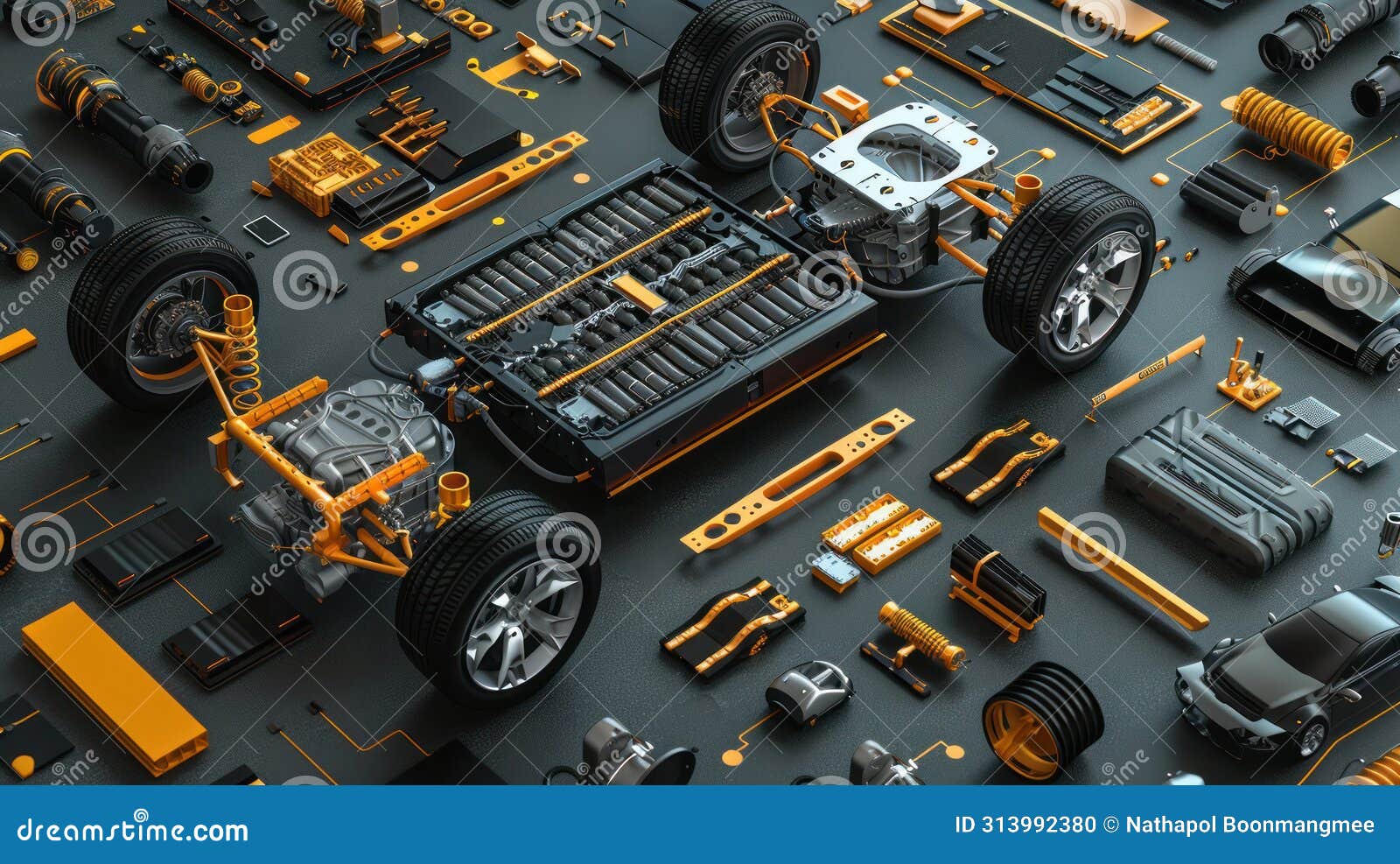 Exploded View Illustration of Electric Vehicle Battery Components ...
