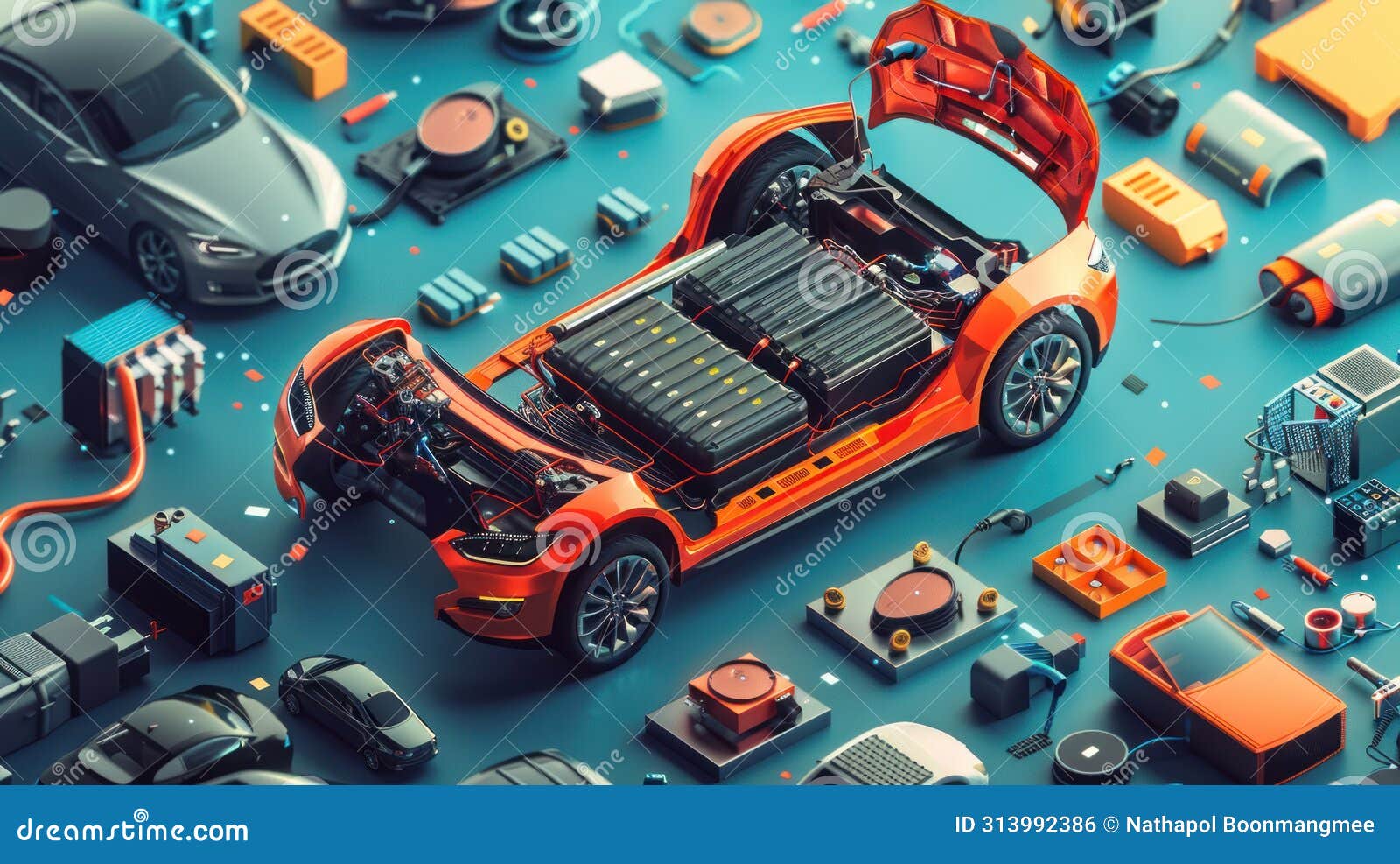 Exploded View Illustration of Electric Vehicle Battery Components ...