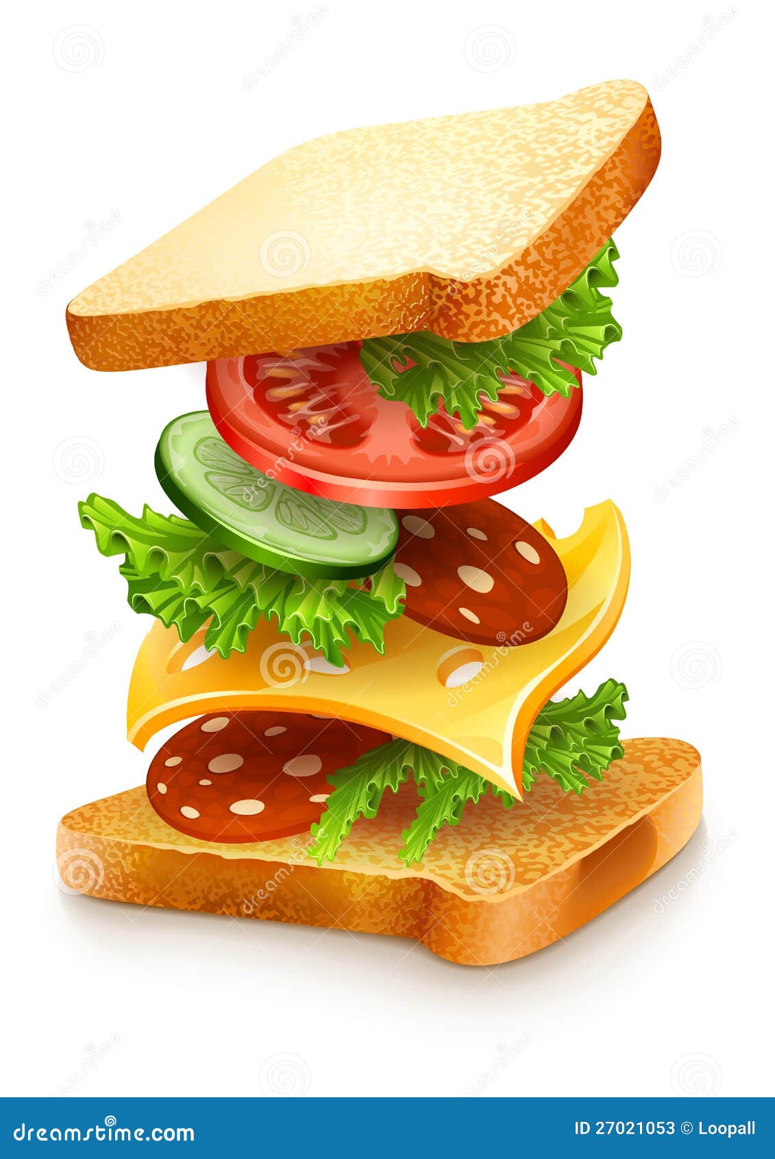 Exploded View of Sandwich Ingredients Stock Illustration - Illustration ...