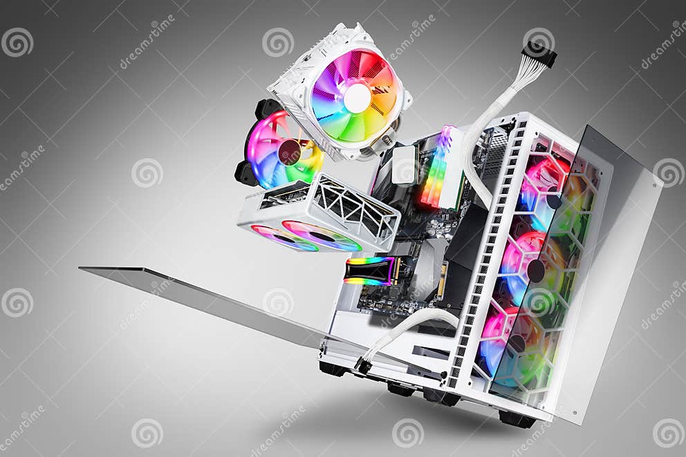 Exploded View of White Gaming Pc Computer with Glass Windows and ...