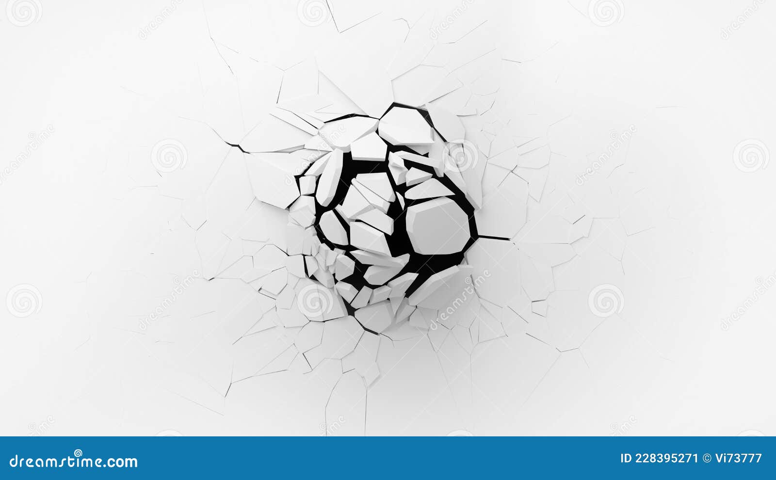 Exploded White Wall with Stone Pieces and Cracks. 3D Rendering. Stock ...